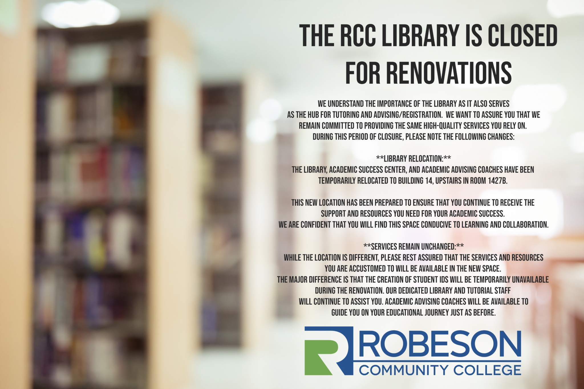 RCC Library closed for Renovations | Robeson Community College : Robeson Community College